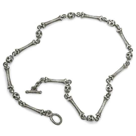 Jumbo Pirate Skull & Bones Chain Link Necklace in Antiqued Silver – LEE ...